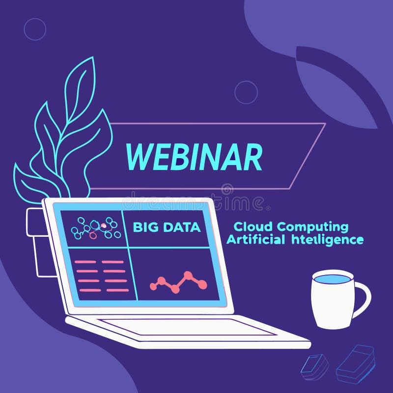 Vector Art of Webinar on Big Data, Cloud Computing, and Artificial Intelligence on a Laptop with ...