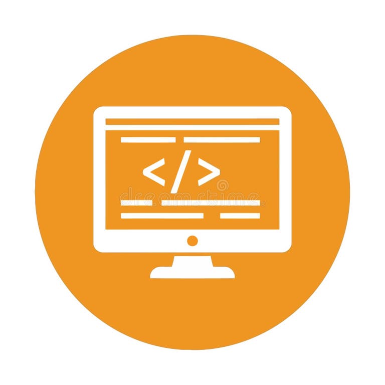 Vector Art of White Computer Screen with Code Symbol, Illustrating Software Development and ...