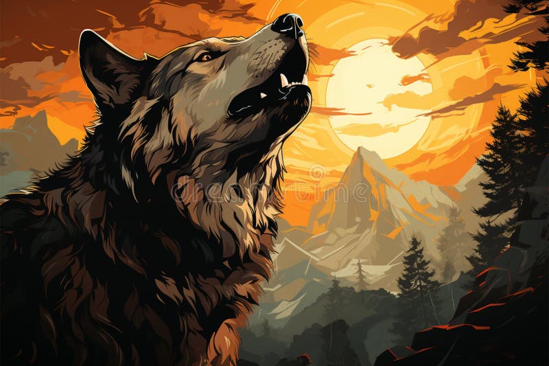 Vector Art, Wolf Howling Under Full Moon, a Mesmerizing and Evocative ...