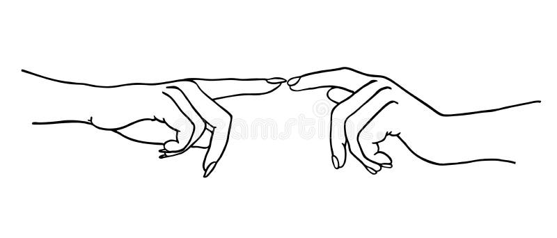 Vector Artistic Drawing of Hands Touching Each Other with Fingers on a ...