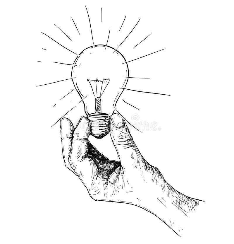 Vector Artistic Drawing Illustration of Hand Holding Light Bulb Stock ...