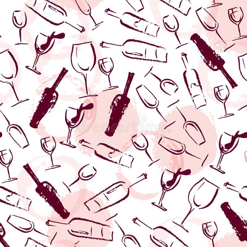 Vector Artistic Watercolor Hand Drawn Seamless Pattern with Wine Design ...