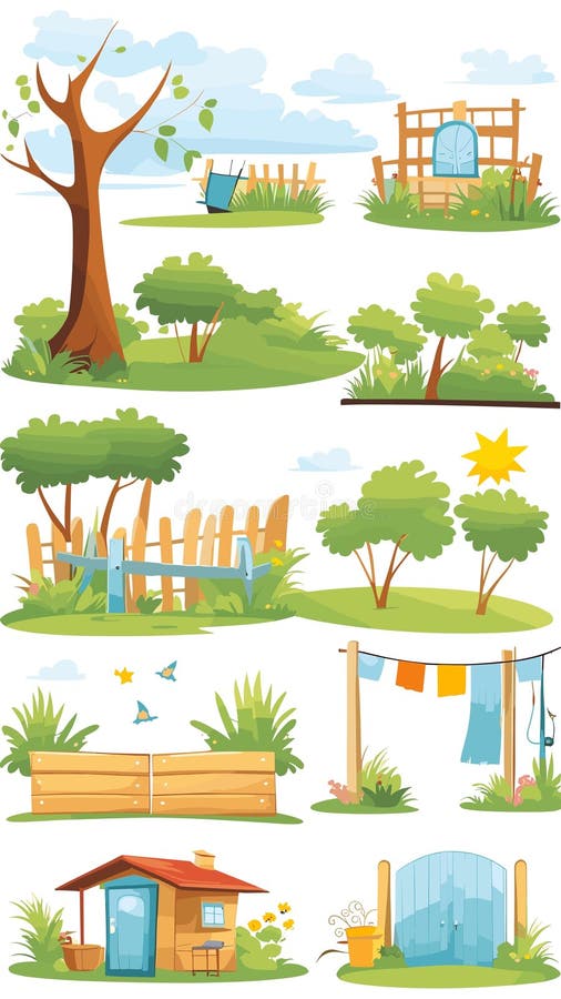 Vector Artwork of Backyard Cartoon Illustration Landscape Wallpaper ...