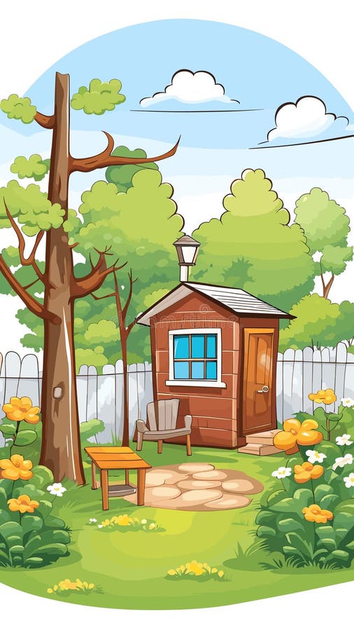 Vector Artwork of Backyard Cartoon Illustration Landscape Wallpaper ...