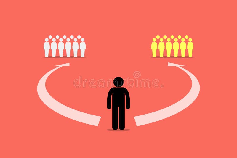 Man Choosing To Join between Two Teams or Two Group of People. Stock ...