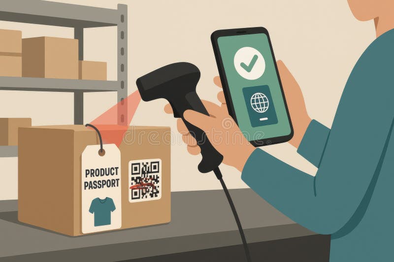Vector Artwork Showing Barcode Scanner and Phone Verifying Product ...