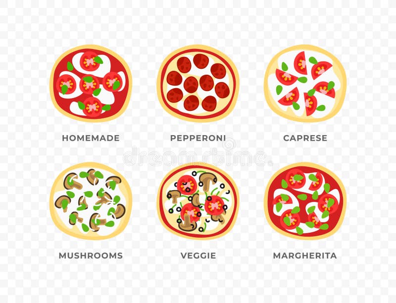 Vector Assorted Whole Pizza. Vector Illustration of Italian Pizza Stock ...