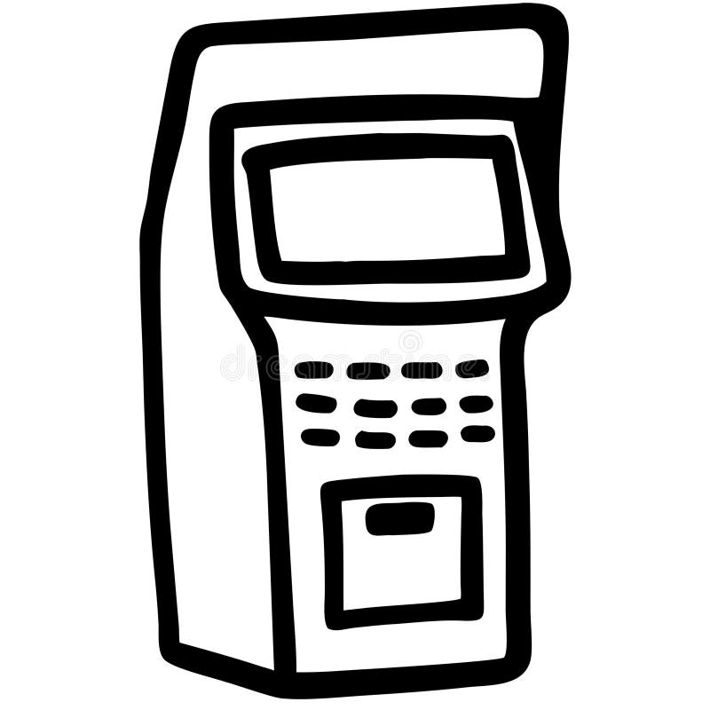 Vector ATM Machine Illustration Black Outline for Financial and Banking ...