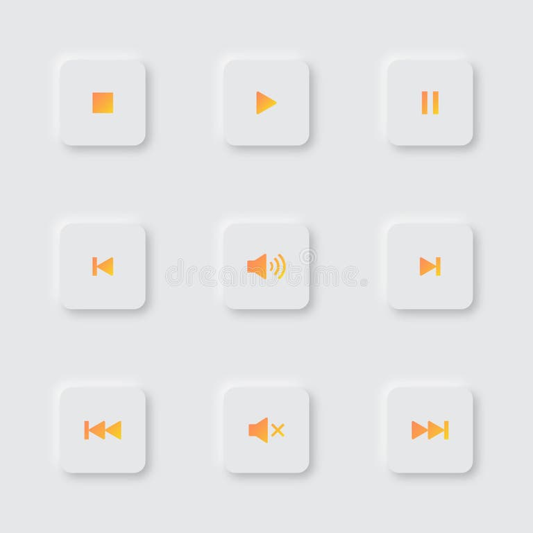 Vector Audio Player Control Button Gradient Set with Neomorphism Style Stock Vector ...
