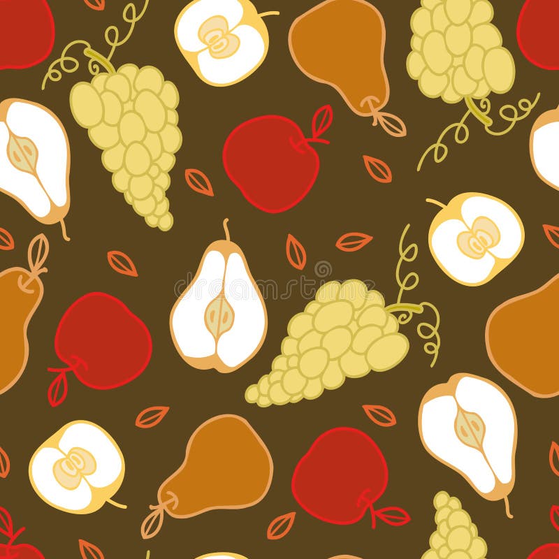 Vector Autumn Fruits and Leaves Repeat Pattern Background. Stock Vector ...