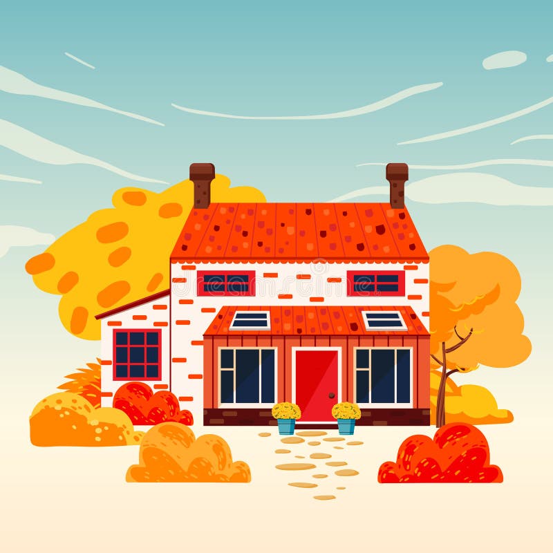 Vector Autumn Vector House. Country Landscape Cozy Illustration Stock ...