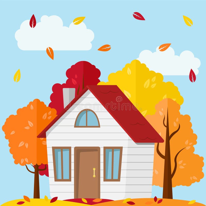 Vector Autumn Landscape. Country House in the Autumn Forest Stock ...