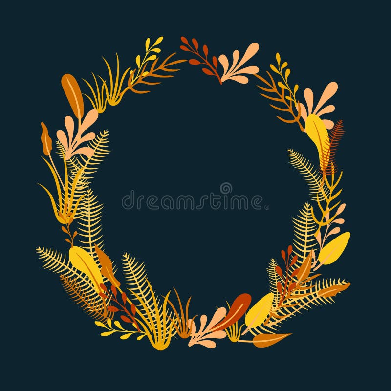 Vector Autumn Plants Circle Frame, Colorful Background, Autumn Season ...