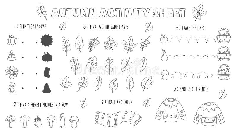 Vector Autumn Playmat for Kids. Fall Activity Sheet. Black and White ...