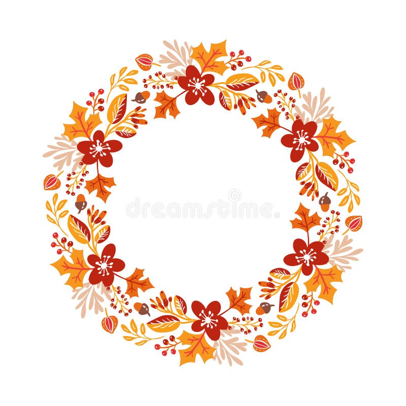 Vector Autumn Round Frame. Wreath of Fall Leaves Stock Vector ...