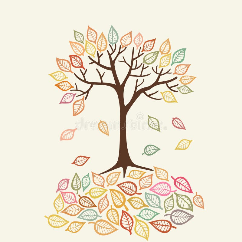 Vector Autumn Doodles Card. Hand Draw Trees and Leafs Over the City ...