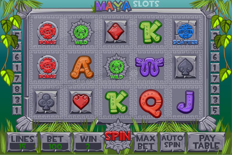 Set Slots Icons on Stone Square for Slot Machines or Casino. Game ...