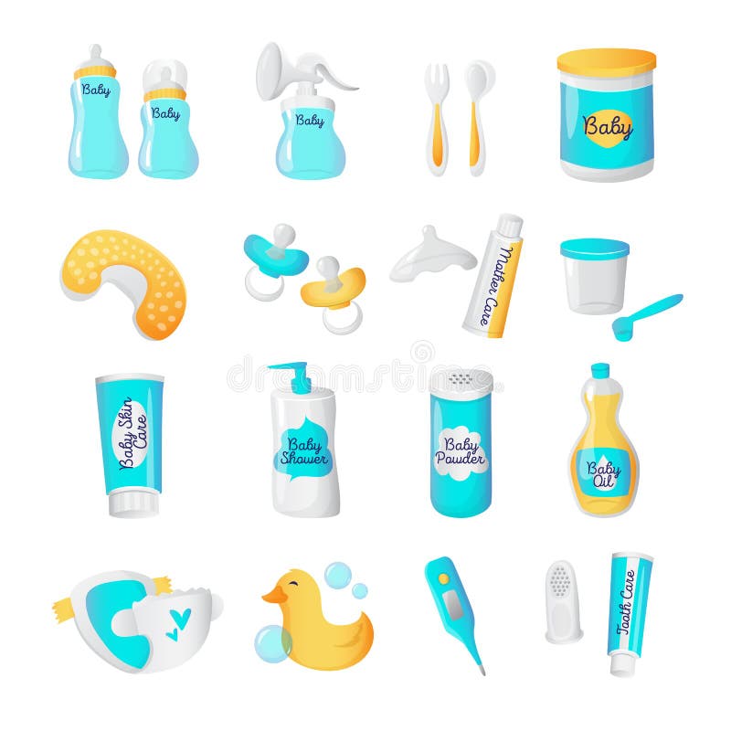 Vector Baby Accessories Icons. Cartoon Style Newborn Objects Set. Stock ...
