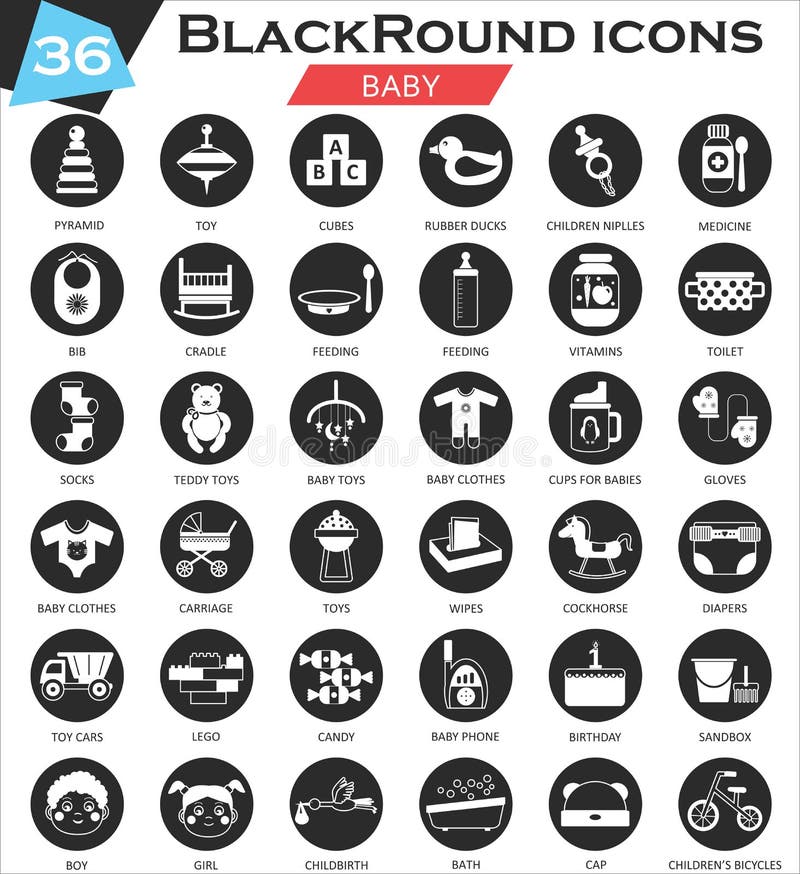 Vector Baby Circle White Black Icon Set. Ultra Modern Icon Design for ...