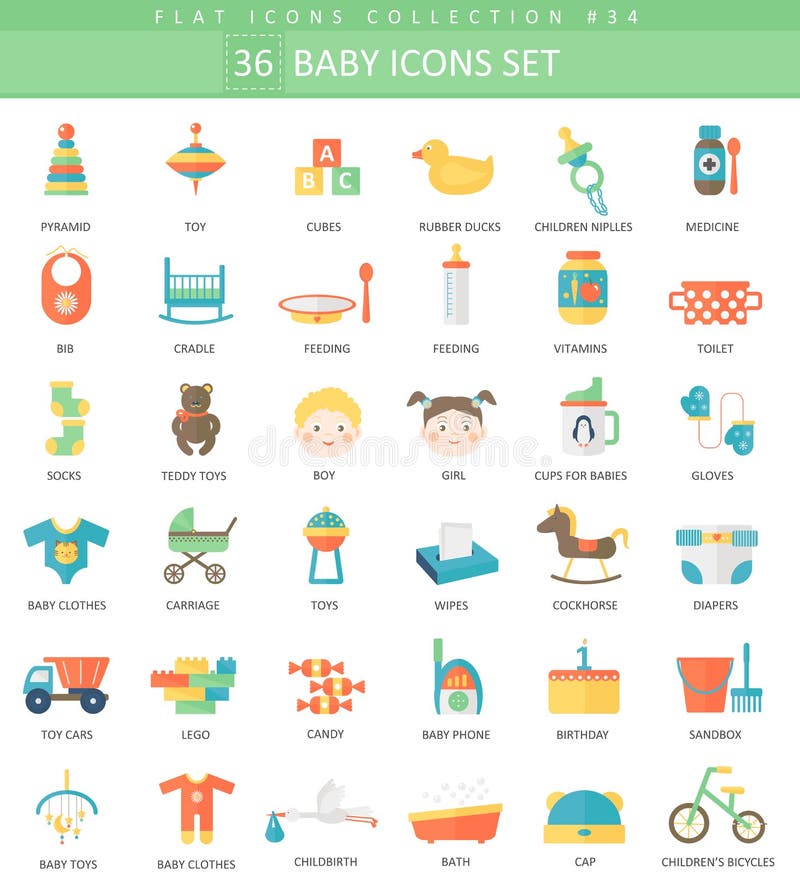 Baby icon set stock vector. Illustration of floral, design - 25982811