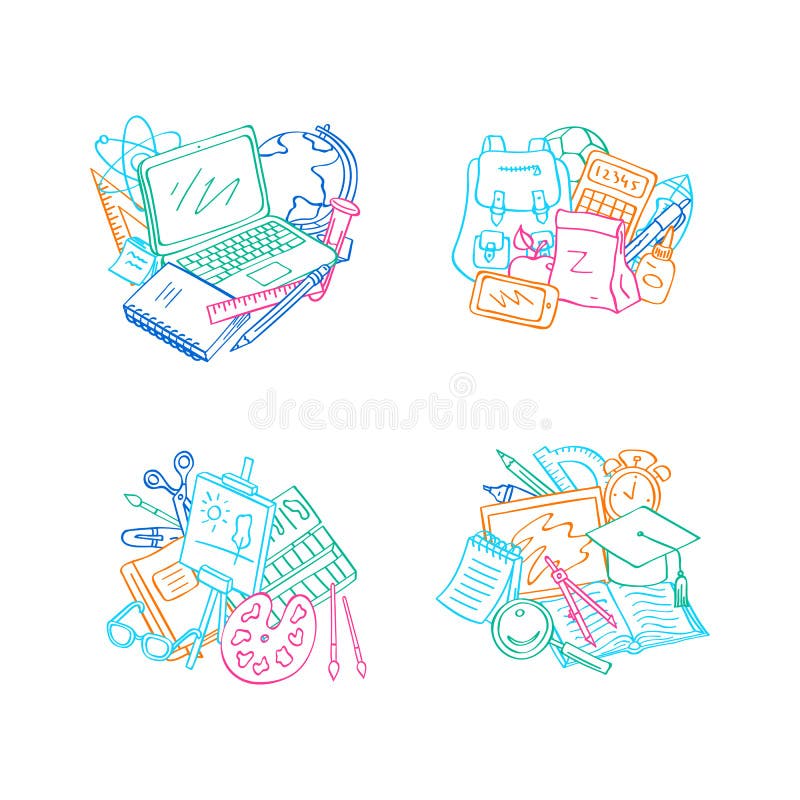 Vector Back To School Doodle Elements in Piles Set. Study and Learning ...