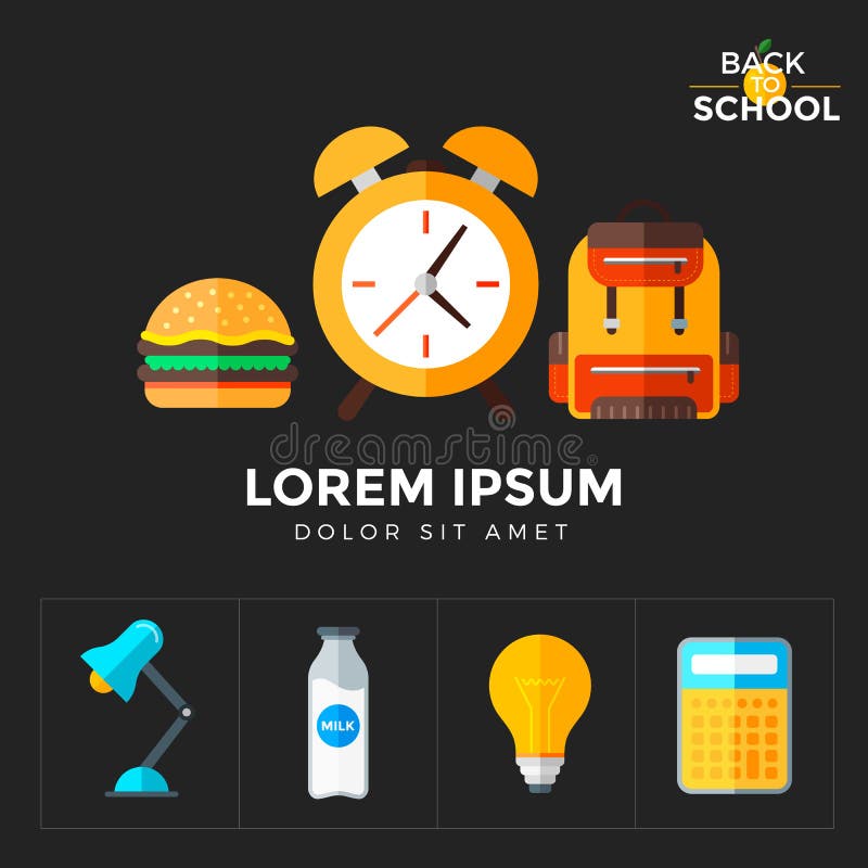 Vector Back To School Icons Set. Education Object in Flat Style. Stock ...
