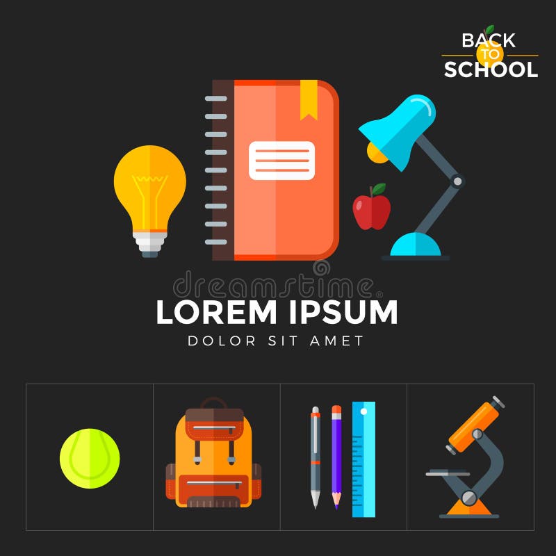 Vector Back To School Icons Set. Education Object in Flat Style. Stock ...