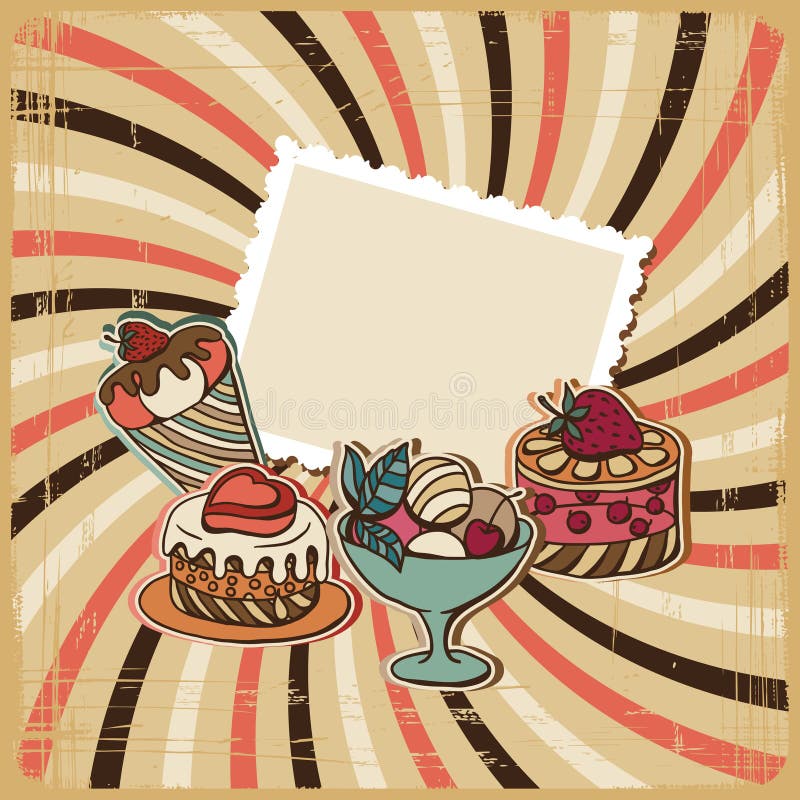 Vector Background with Cake in Retro Style Stock Vector - Illustration ...