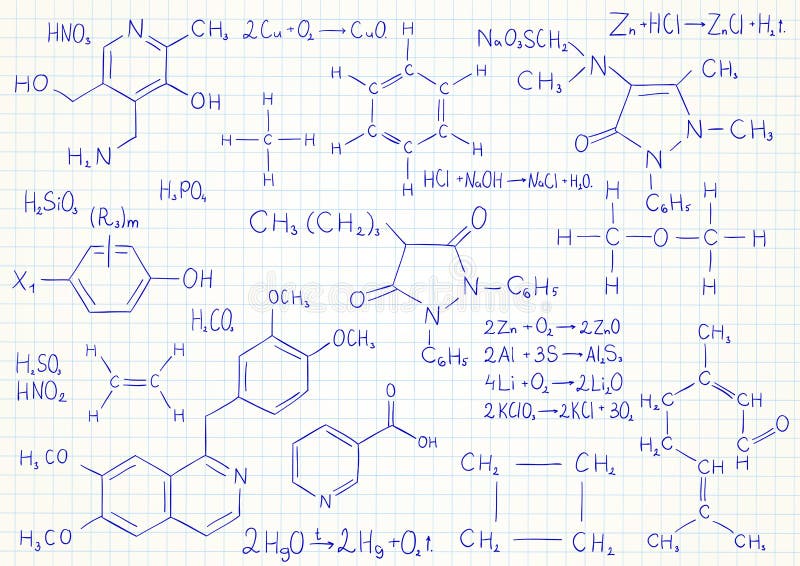 Chemistry. Formulas of Chemical Elements, Molecules, Instruments Stock ...