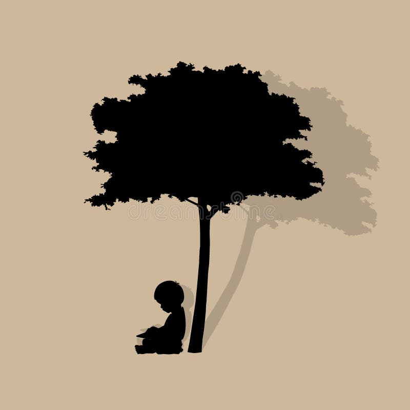 Vector Background with Children Read a Book Under Tree. Vector ...
