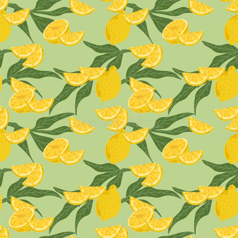 Vector Background of Citrus Fruits. Lemon Pattern with Leaves. Cute ...