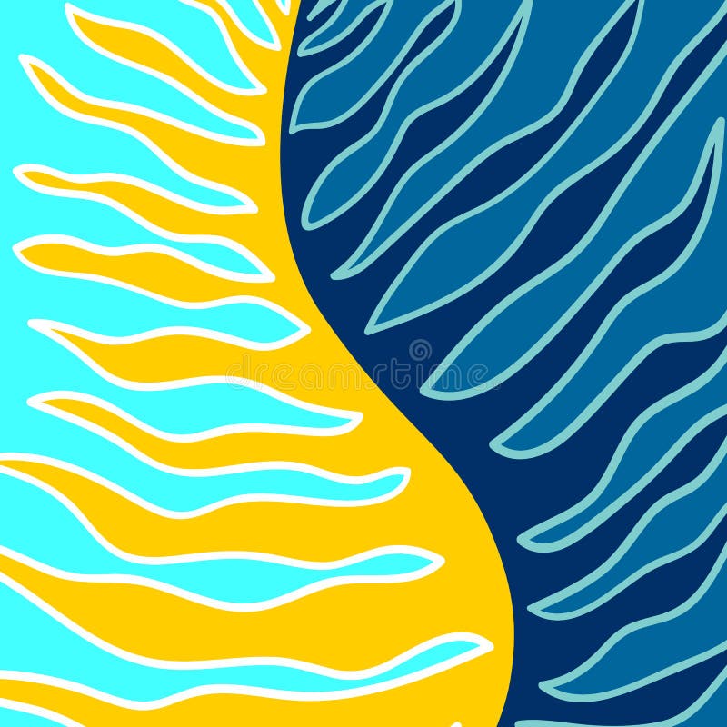 Vector Background Divided in Half, Yellow and Blue Colors, Wavy Lines ...