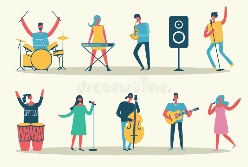 Vector Background of Group of Singing and Playing Music Instrument ...
