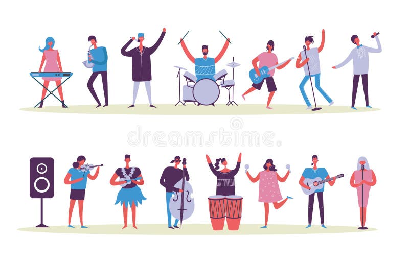 Vector Background of Group of Singing and Playing Music Instrument ...