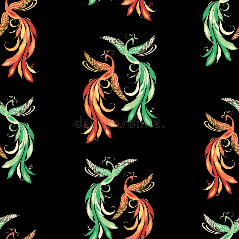 Seamless Pattern of Pairs of Fabulous Birds Stock Vector - Illustration ...