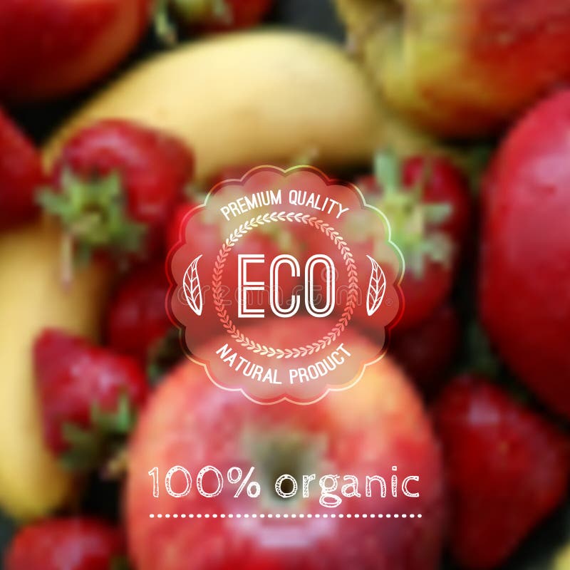 Vector Background with Fruits and Eco Label Stock Vector - Illustration ...