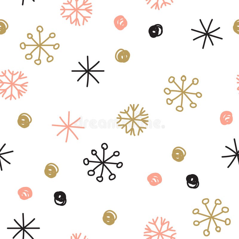 Stylish Seamless Snowflake Pattern. Vector Background with Hand Drawn ...