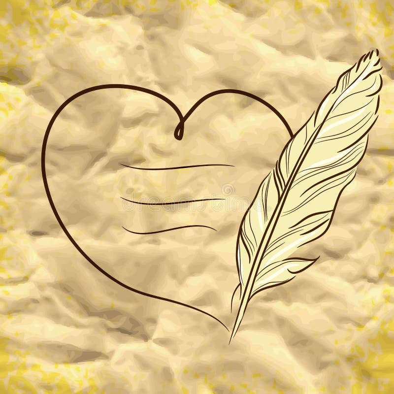 Vector Background with Heart and Feather Stock Vector - Illustration of ...