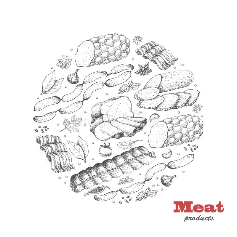Vector Background with Meat Products Arranged in a Circle Stock Vector ...