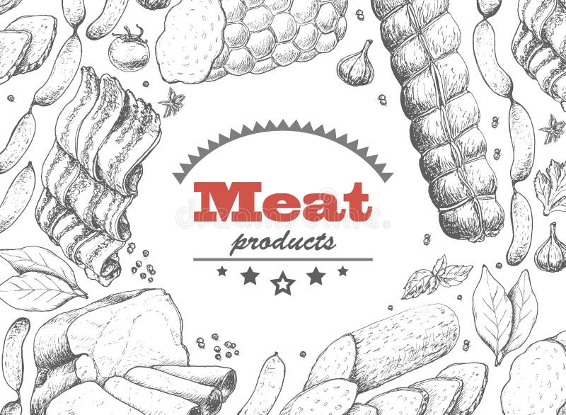 Vector Background with Meat Products Stock Vector - Illustration of ...