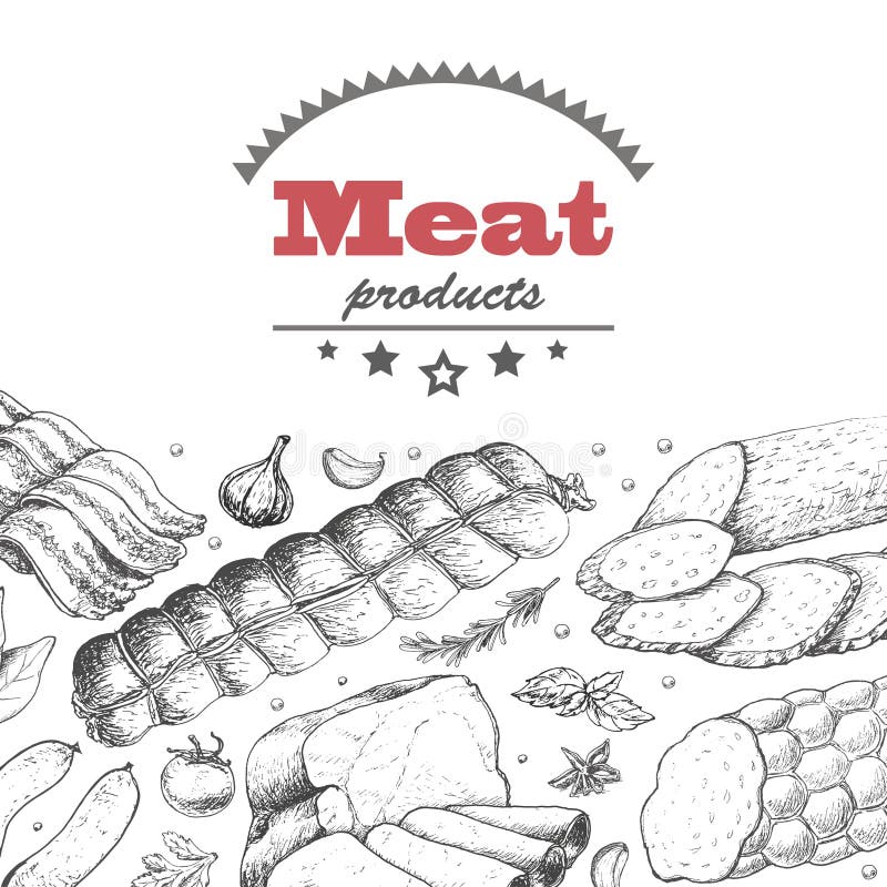Vector Background with Meat Products Stock Vector - Illustration of ...