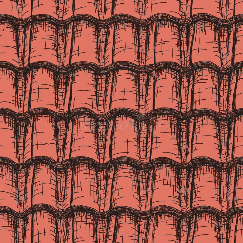Seamless Abstract Drawn Red Roof Tile. Stock Vector - Illustration of ...