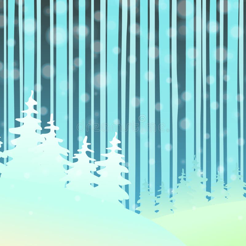 Vector Background with Stylized Winter Hills and Forests Trees, Snow ...