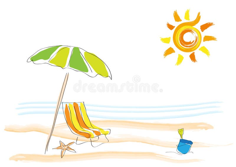 Vector Drawing Made by a Child, Happy Family on Vacation at the Beach ...