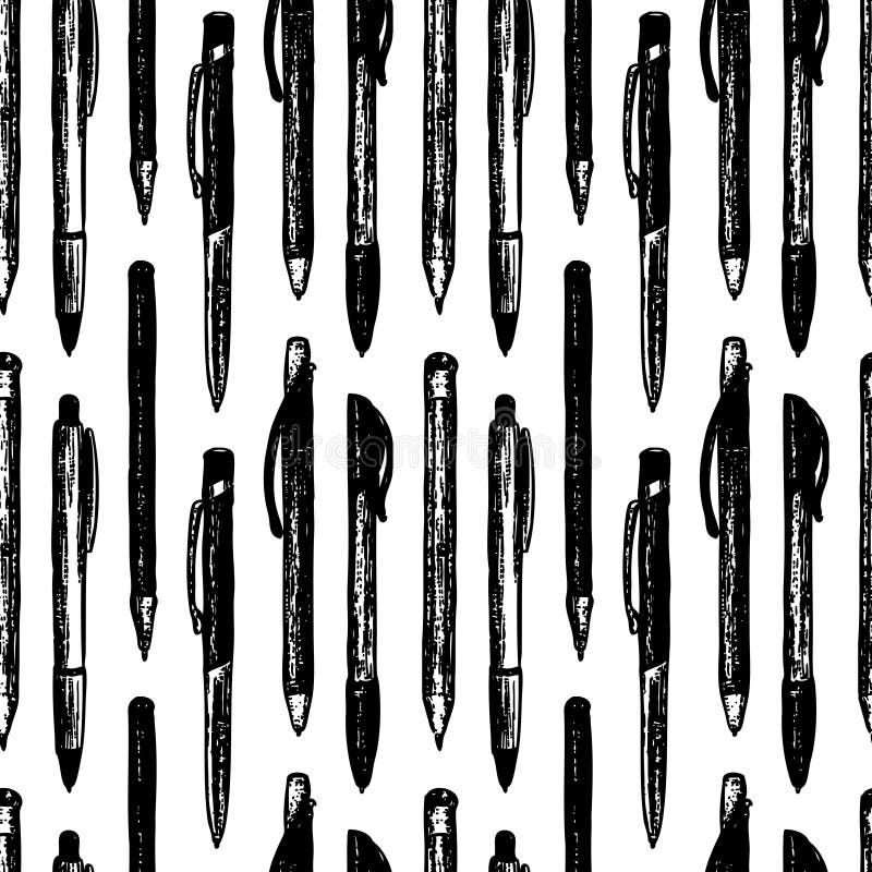Seamless Pattern of Pens and Pencils Stock Vector - Illustration of ...