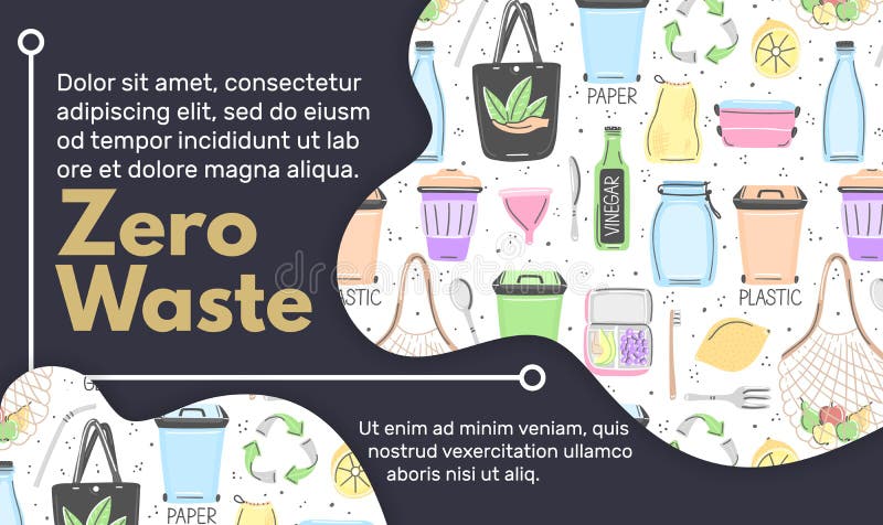 Vector Background with Zero Waste Objects. Hand Drawn Flat Style. Eco ...