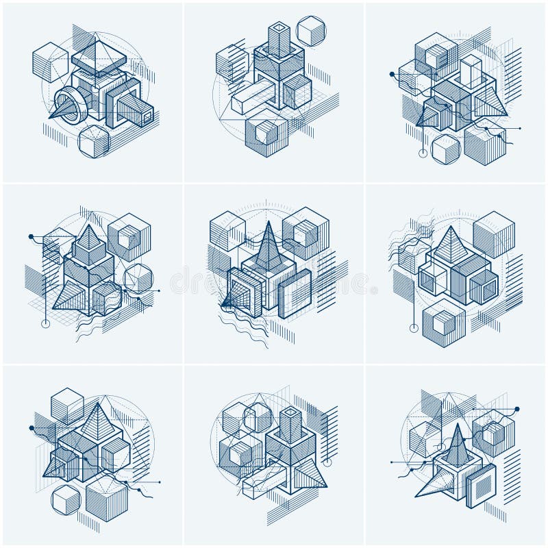 Vector Backgrounds with Abstract Isometric Lines and Figures. Te Stock ...