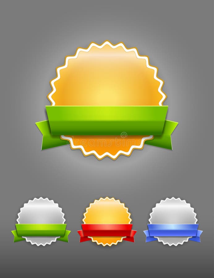 Green badge with ribbon stock vector. Illustration of golden - 27834413