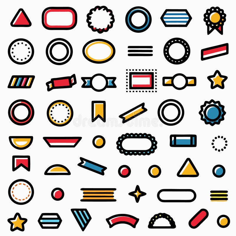 Vector Badges Icons of Diverse Geometric Shapes, Outlined and Filled ...