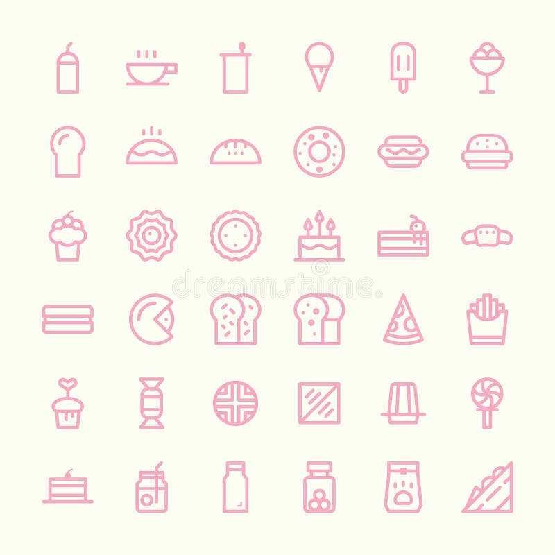 Vector Bakery and Beverage Icons Stock Vector - Illustration of pizza ...